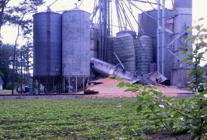 Grain silo collapses onto train tracks in Currituck County | 13newsnow.com