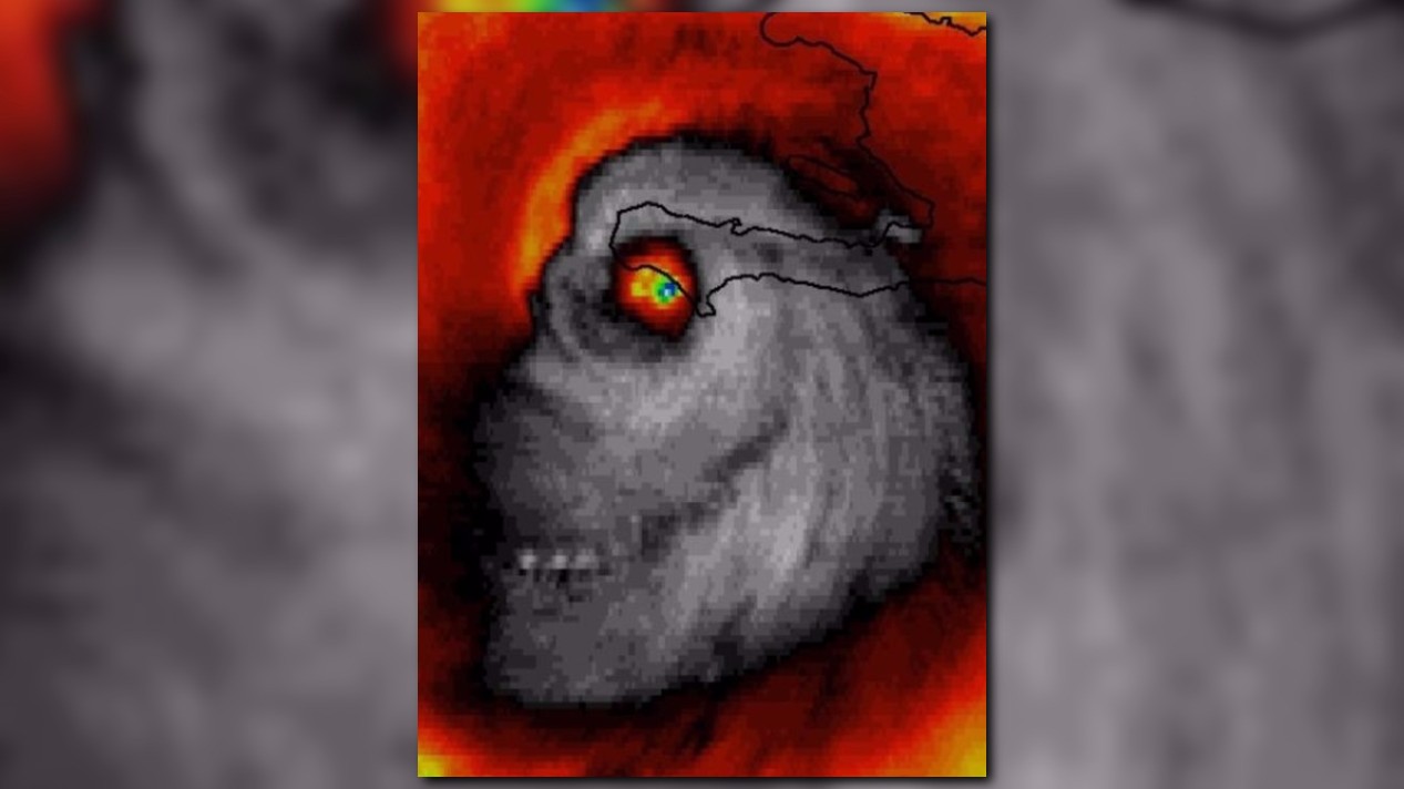 Hurricane Matthew: Radar captures sinister skull, sneering dinosaur ...