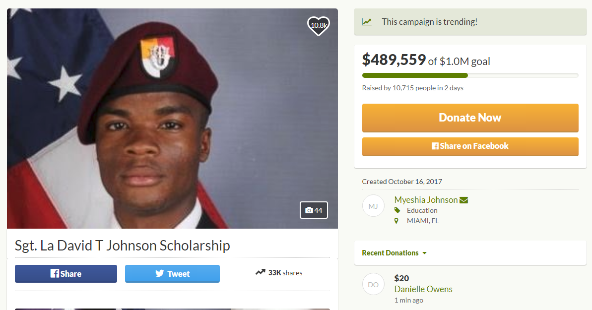 Nearly $500K raised for kids of fallen soldier Sgt. La David Johnson ...